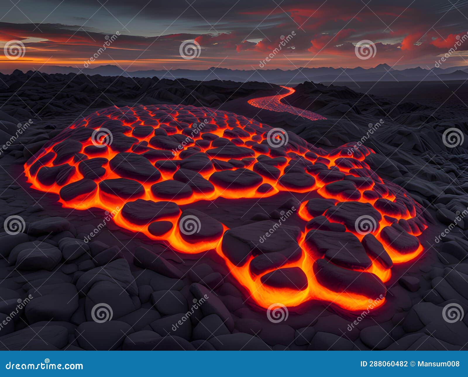 Hot Lava with Red Fire on Volcano, Ai Generated Stock Illustration ...
