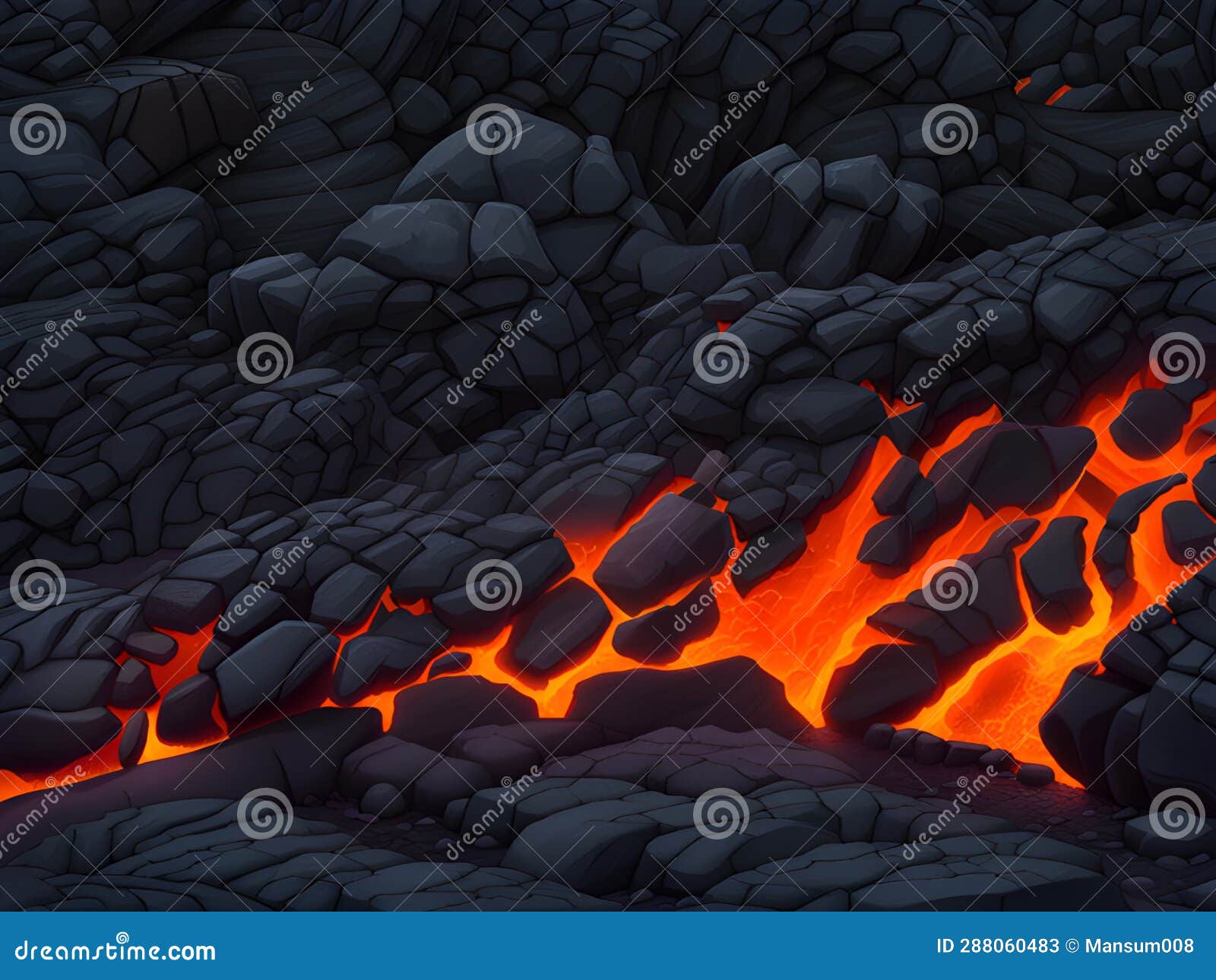 Hot Lava with Red Fire on Volcano, Ai Generated Stock Illustration ...