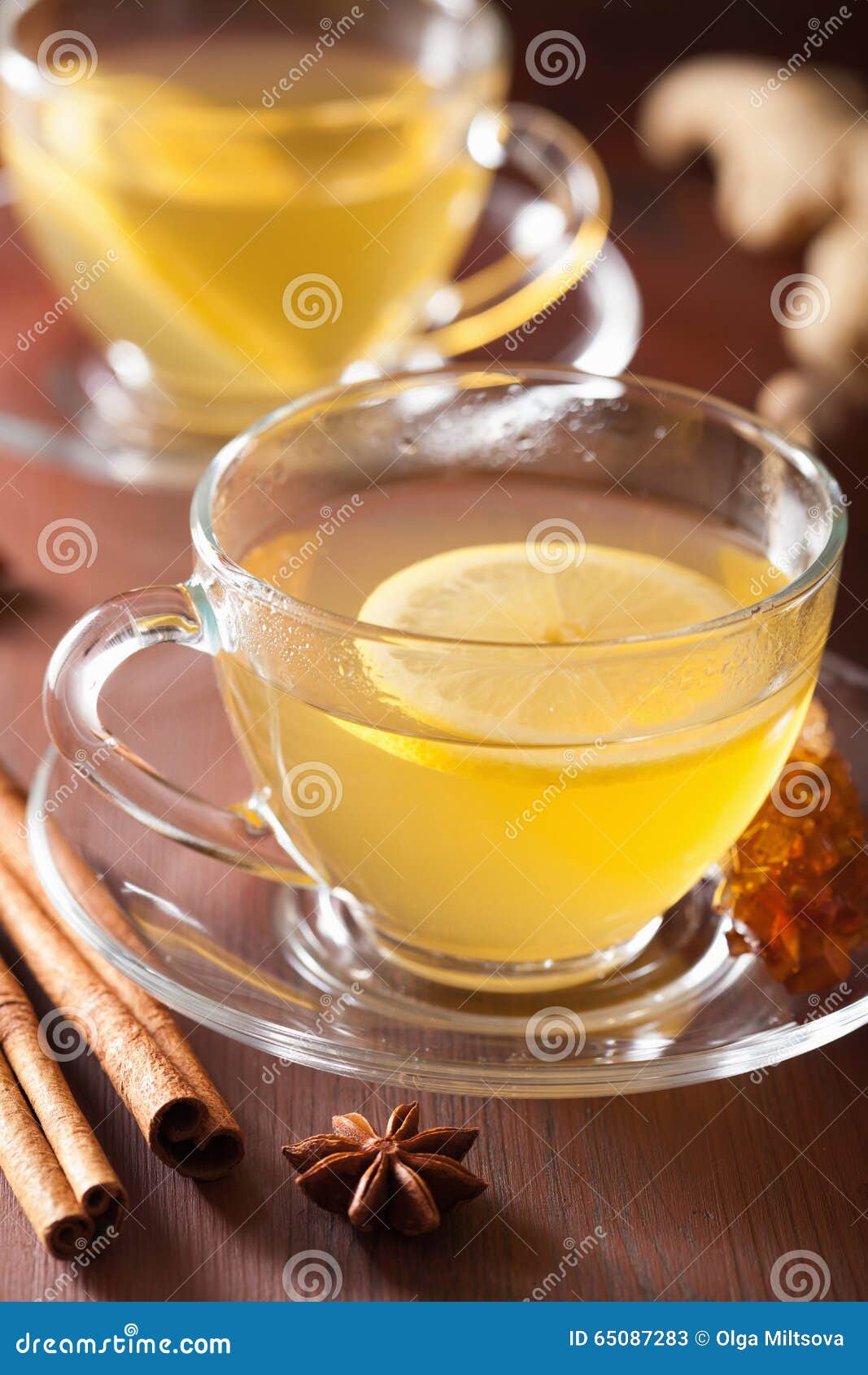 Hot Lemon Ginger Cinnamon Tea in Glass Cup Stock Image - Image of lemon ...