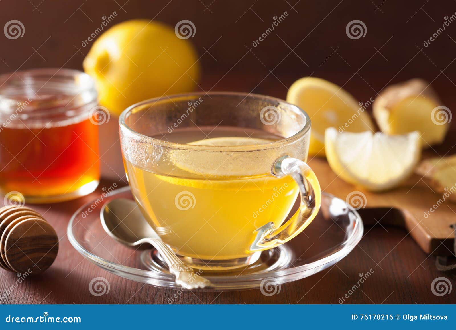 Hot Lemon Ginger Honey Tea in Glass Cup Stock Photo - Image of honey ...