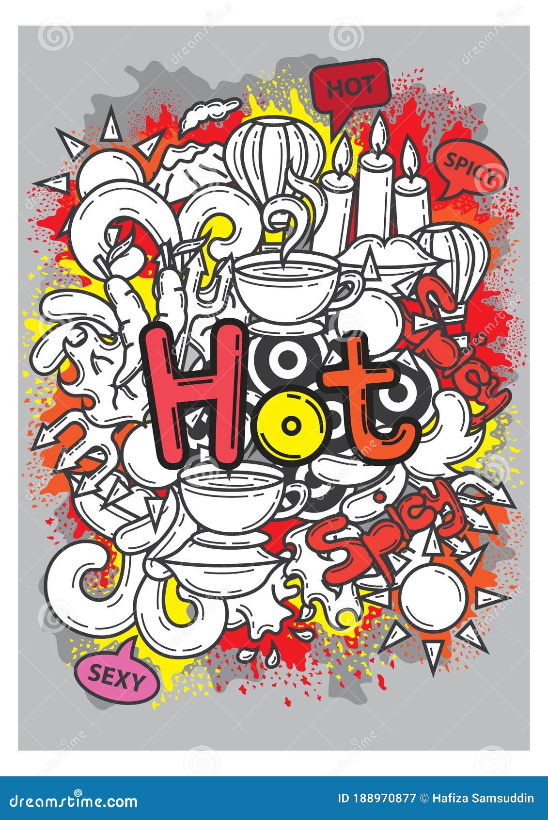 Hot Lettering and Doodle Elements Background. Vector Illustration ...