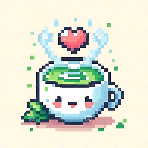 Hot Matcha on Cup,pixel Art Stock Illustration - Illustration of circle ...