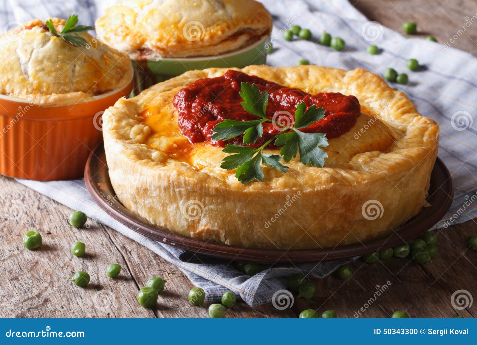 Hot Meat Pie on a Plate Close-up. Horizontal Stock Photo - Image of ...