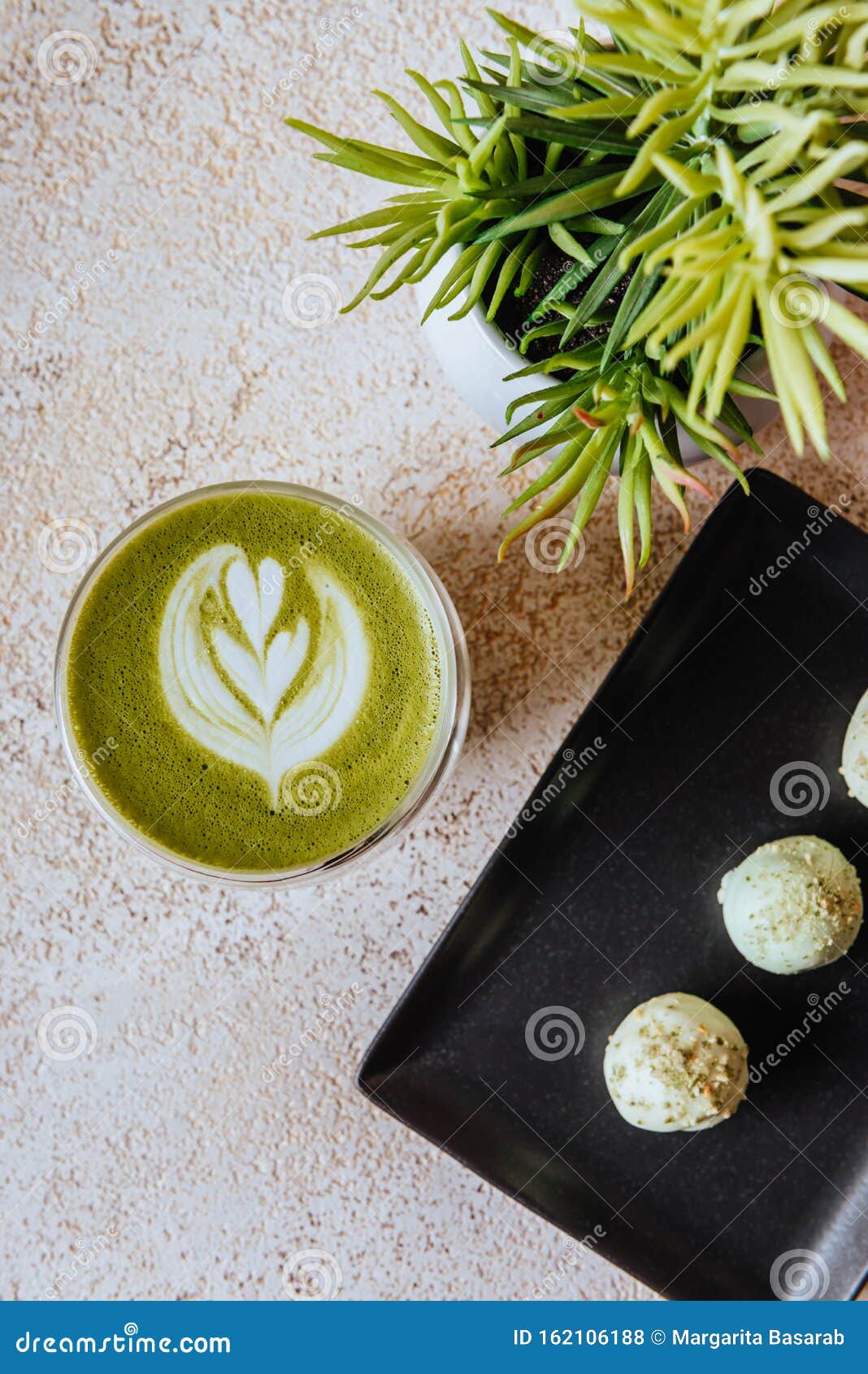 Hot Mocha Green Tea Latte with Candies Stock Photo - Image of matcha ...