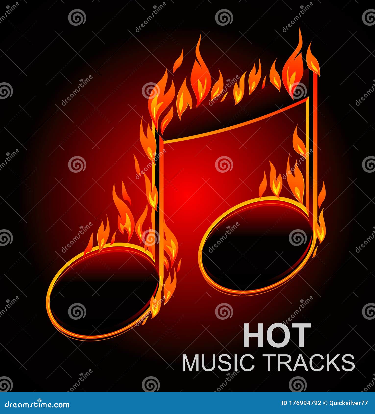 Hot Music Tracks, Musical Note in Flames Stock Vector - Illustration of ...