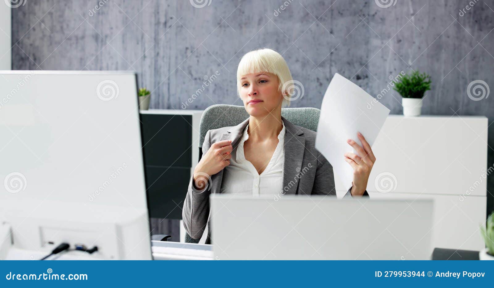 Hot Office Weather. Woman Sweating Stock Photo - Image of accountant ...