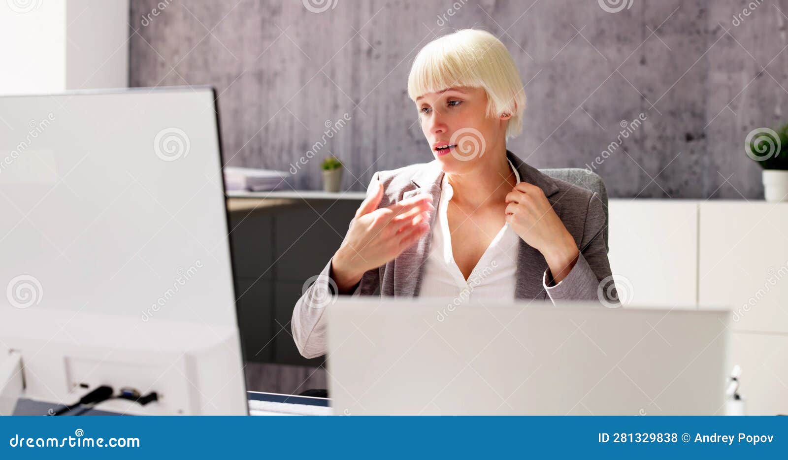 Hot Office Weather. Woman Sweating Stock Photo - Image of breeze, sweat ...
