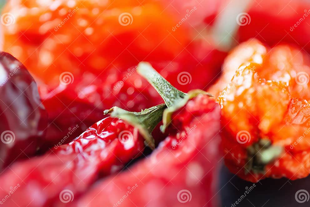 Hot Pepper. Abstract Blurred Texture of a Mixture of Peppers. Selective ...