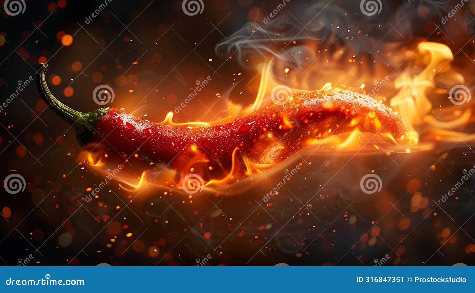 Hot Pepper on Fire, Blazing Against a Black Backdrop. Fiery Hot Pepper ...