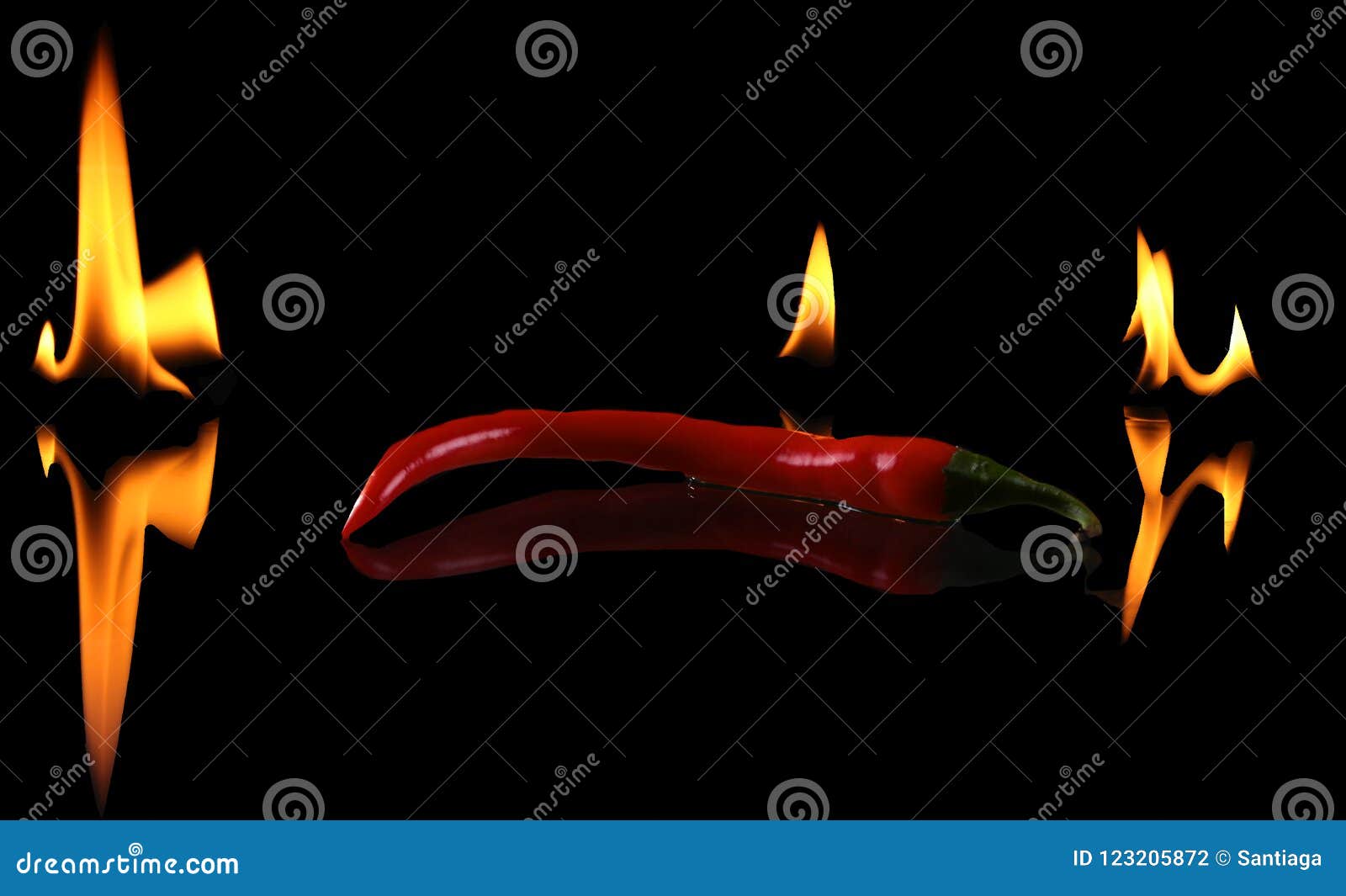 Hot Pepper with Flame on Black Background Stock Photo - Image of plant ...