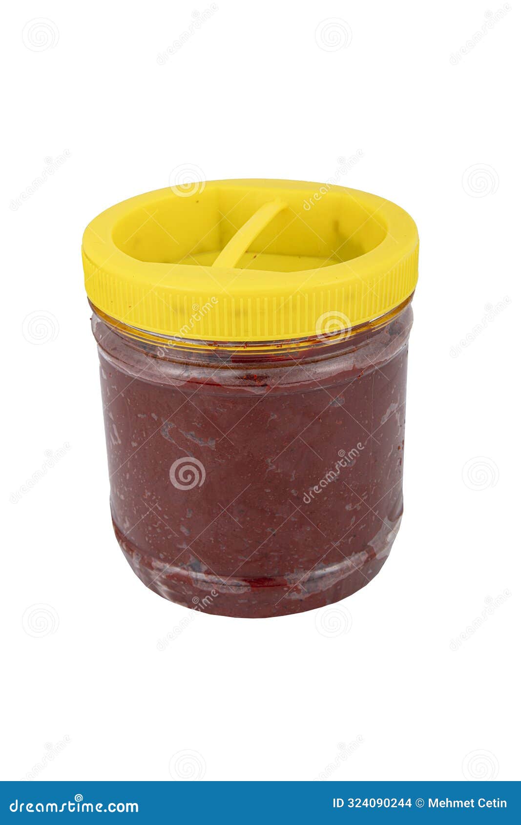 Hot Pepper Paste in Plastic Jar Isolated on White Background. Plastic ...