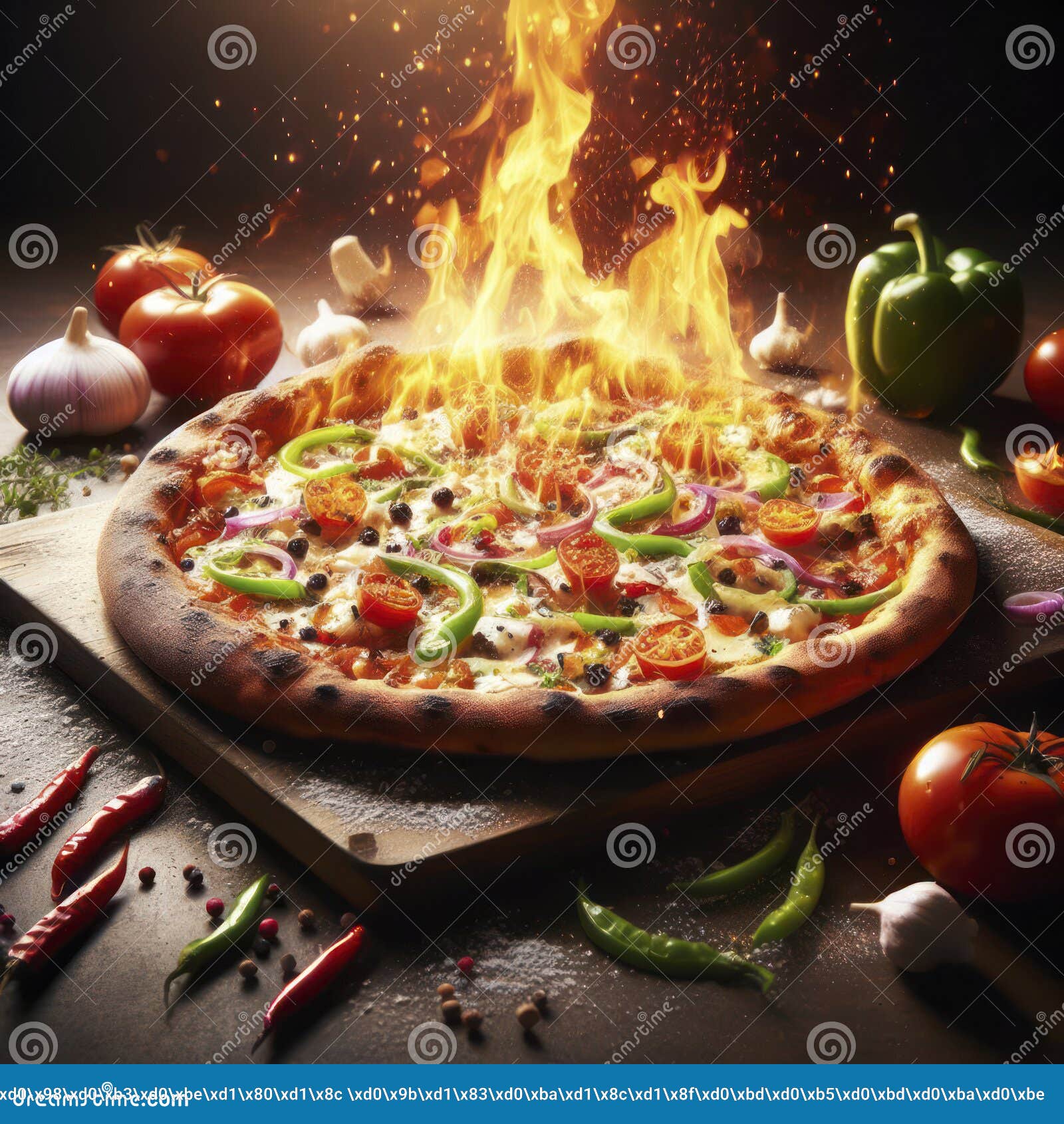 Hot Pizza with Melted Cheese, Fire and Flying Background. Ai Generative ...