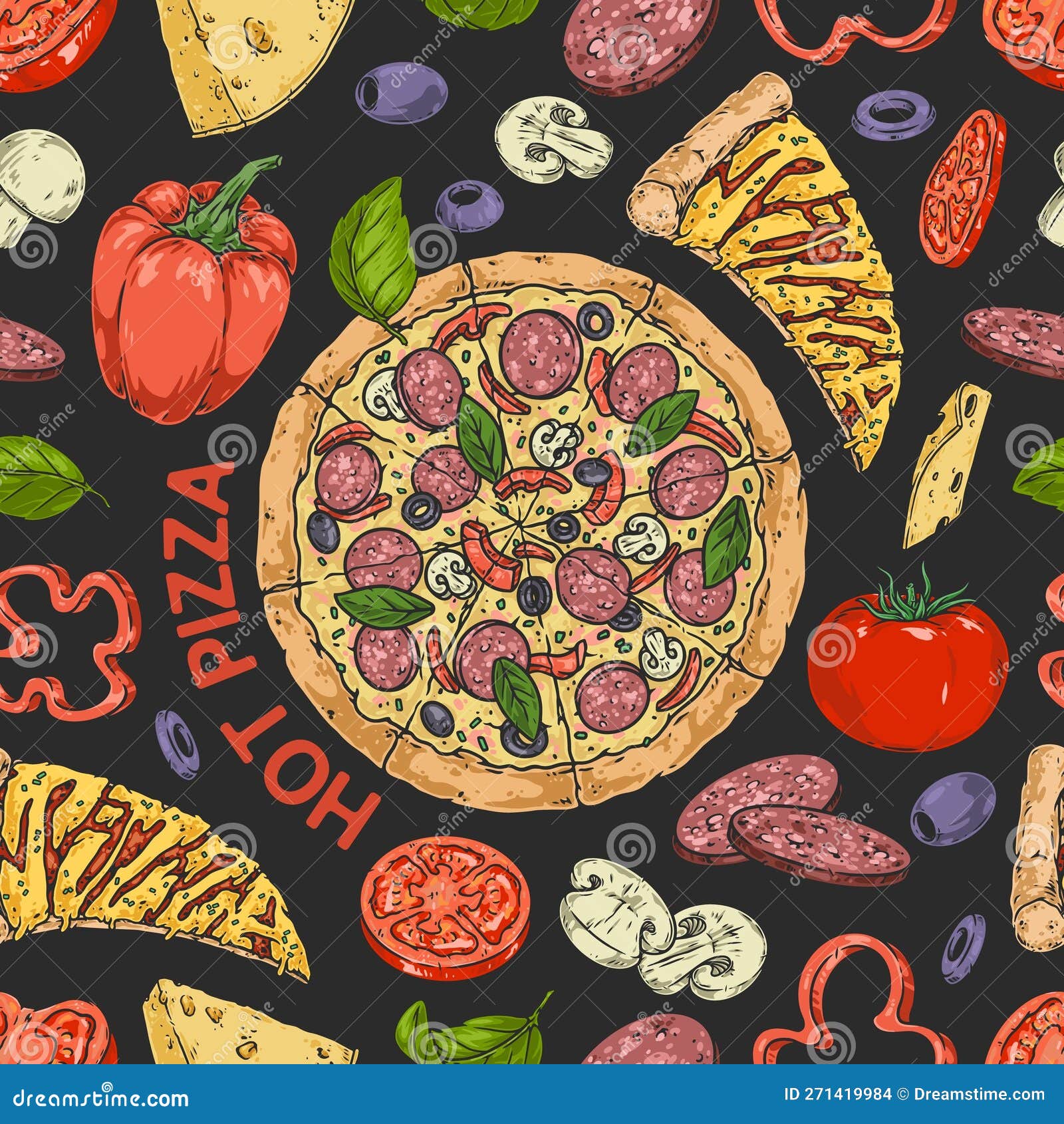Hot Pizza Pattern Seamless Colorful Stock Vector - Illustration of ...