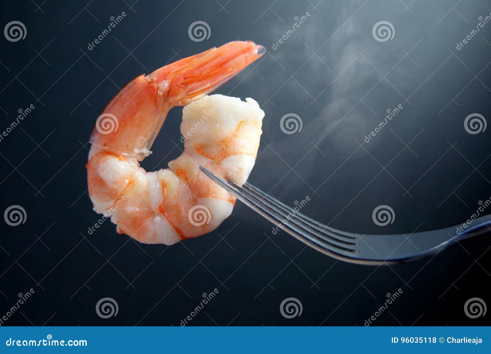 Hot prawn on a fork stock photo. Image of macro, shrimp - 96035118