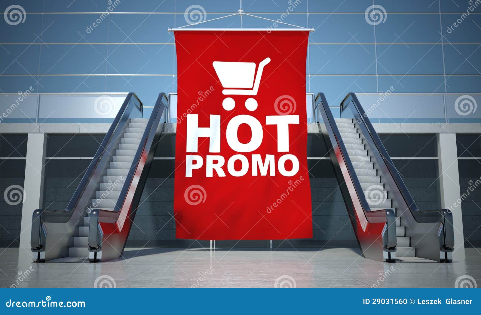 Hot Promo Advertising Flag and Escalator Stock Photo - Image of flag ...