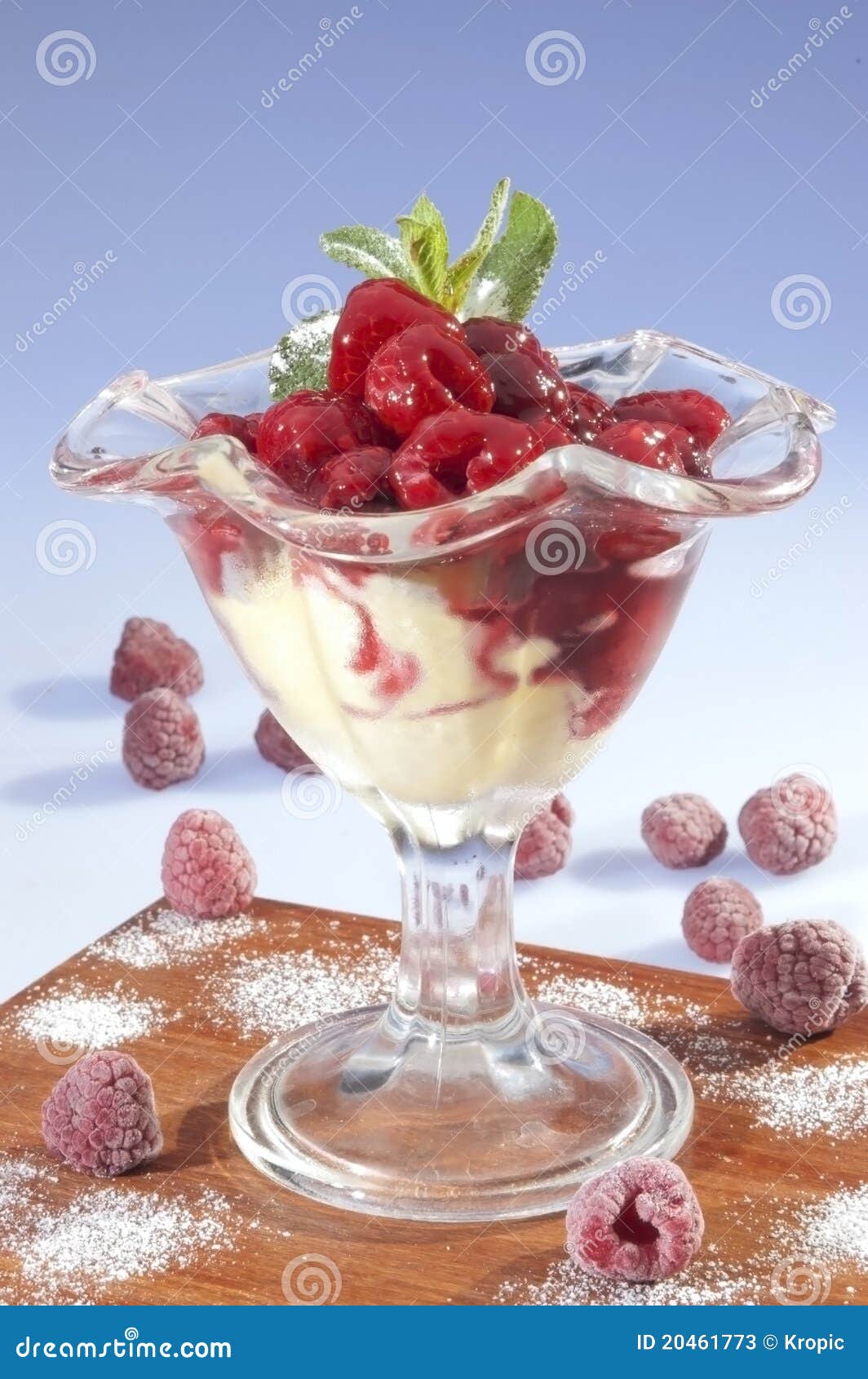 Hot Raspberries W Vanilla Ice Cream Stock Image - Image of diet, glass ...