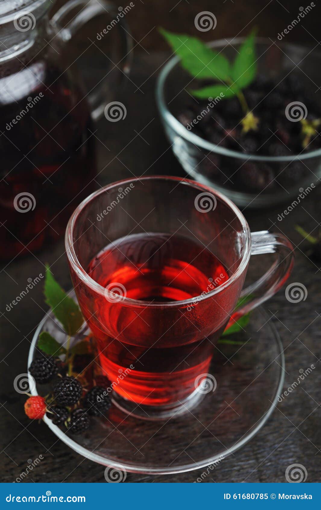 Hot Raspberry Tea and Black Raspberries in Glass Bowl Stock Image ...