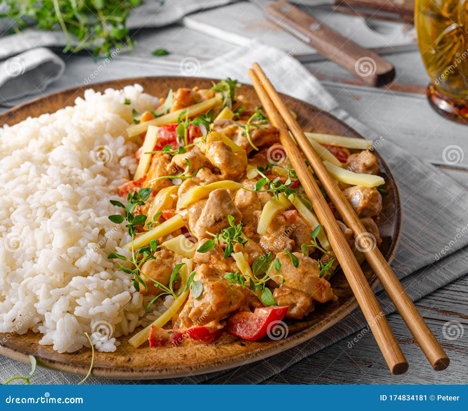 Hot red curry and rice stock image. Image of meat, butter - 174834181