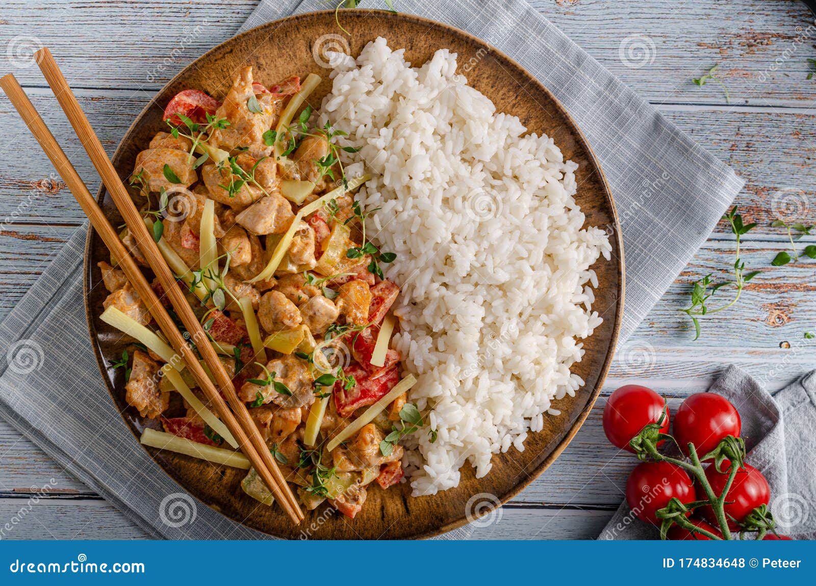 Hot red curry and rice stock photo. Image of cilantro - 174834648
