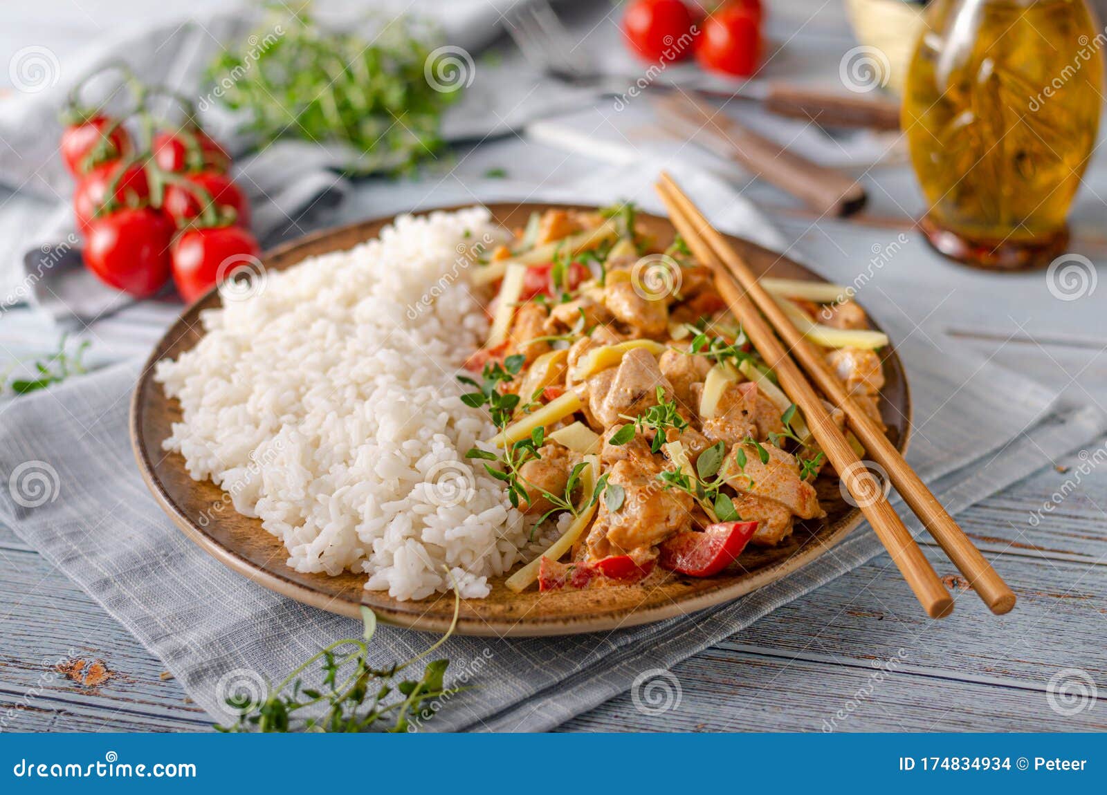 Hot red curry and rice stock photo. Image of lunch, dinner - 174834934