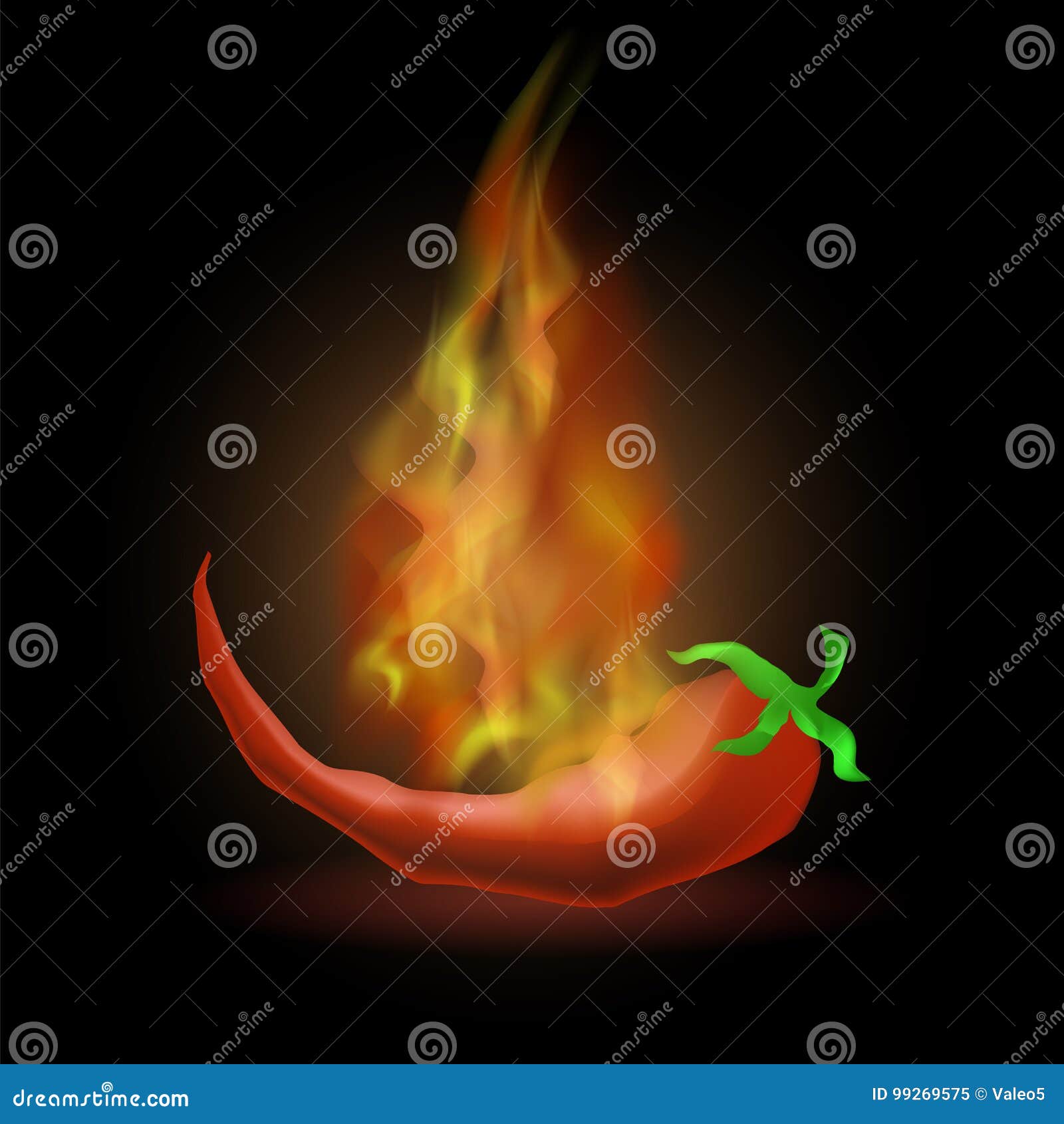 Hot Red Fresh Pepper with Fire Flame Stock Vector - Illustration of ...