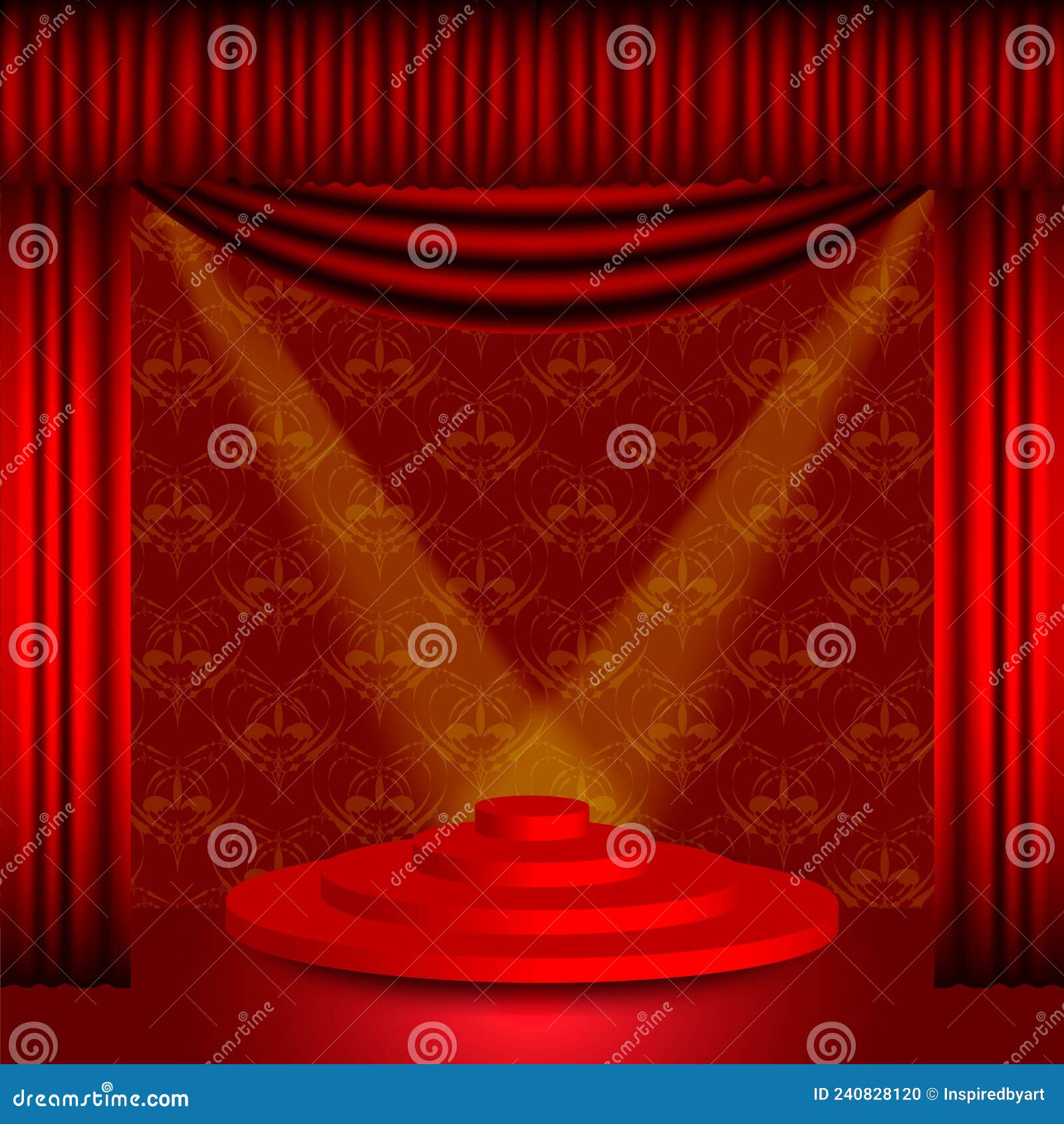 Hot Red Round Stack Stage in Front of Red Curtain Background, Beauty ...