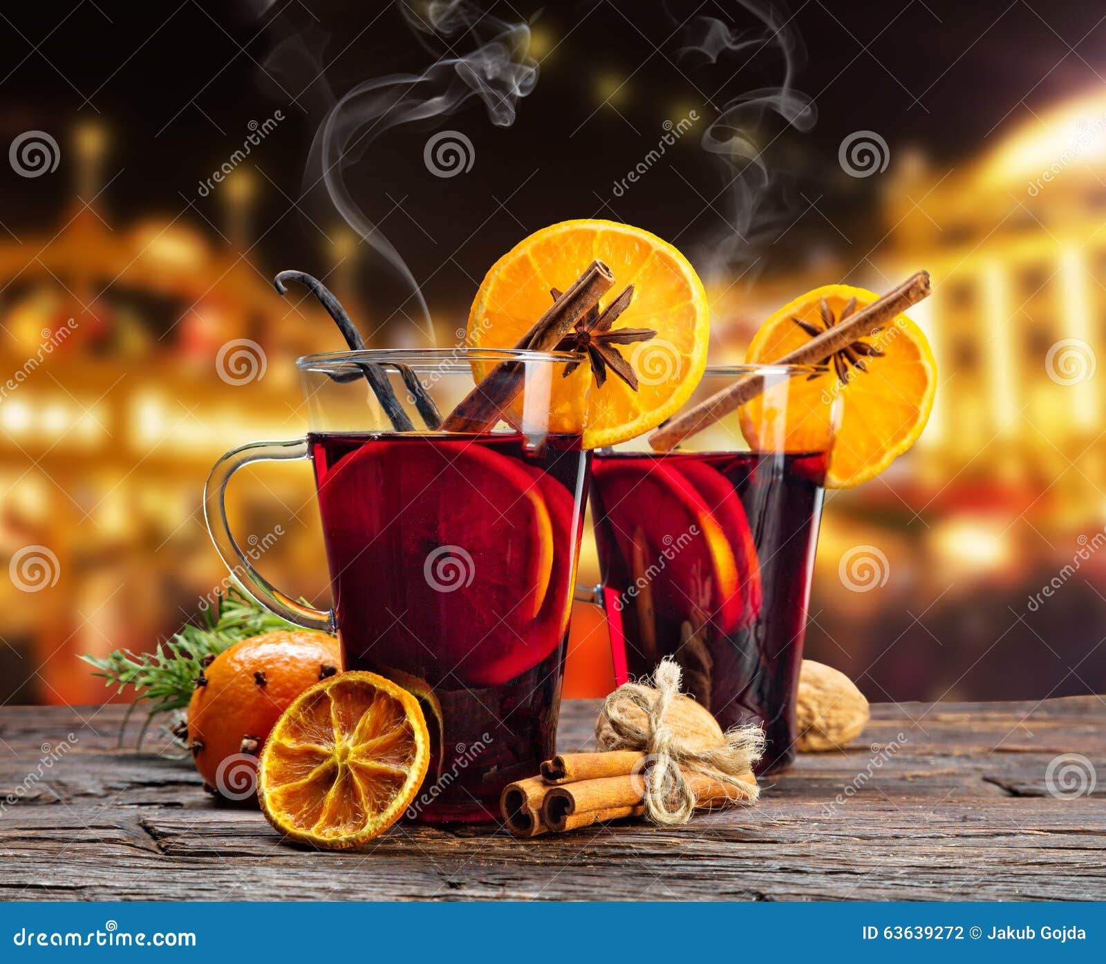 Hot Red Wine Drinks on Wooden Table Stock Photo - Image of fruit ...