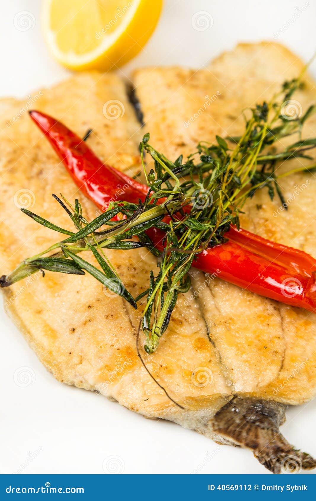 Hot Roast Fillet Fish on Plate with Chili Stock Photo - Image of ...