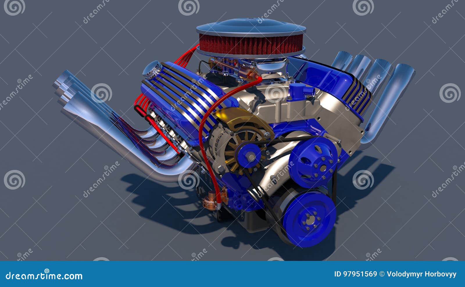 Hot rod engine. 3D render stock illustration. Illustration of motorized ...