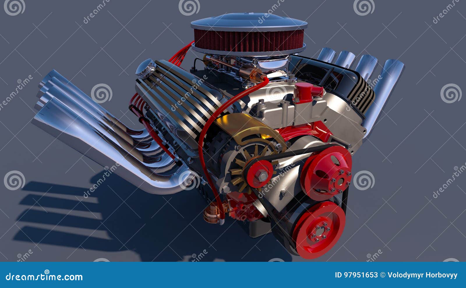 Hot rod engine. 3D render stock illustration. Illustration of speed ...