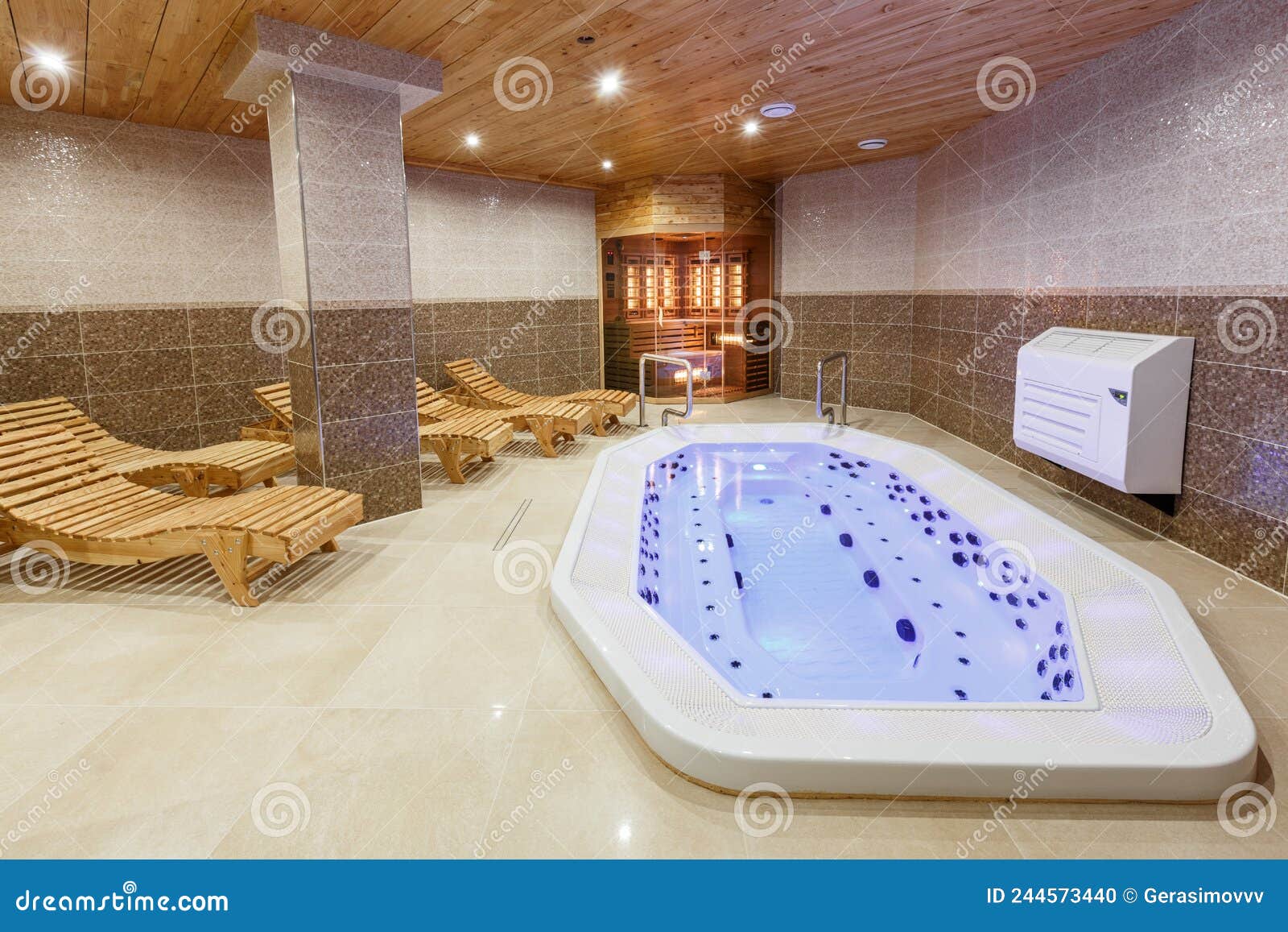 Hot Sauna with a Pool and Relax Zone in a Spa Complex Stock Photo ...