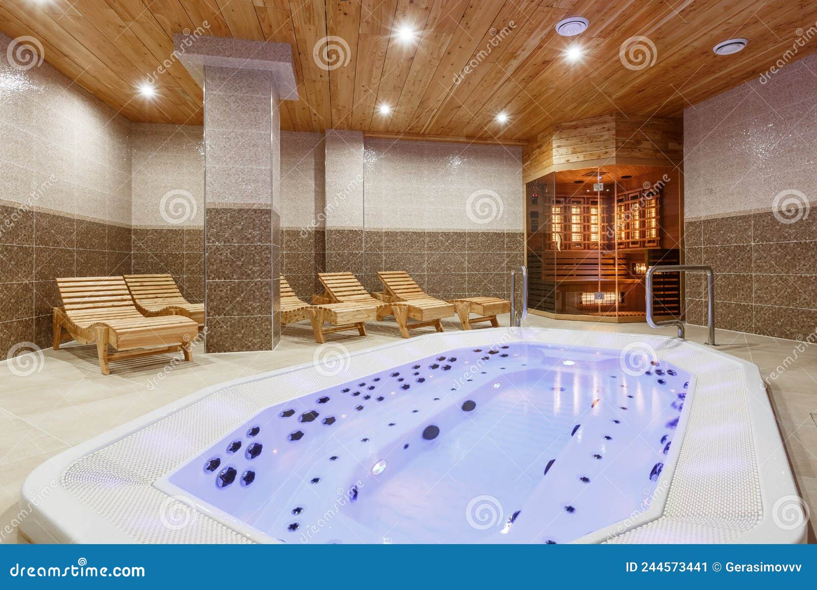 Hot Sauna with a Pool and Relax Zone in a Spa Complex Stock Image ...