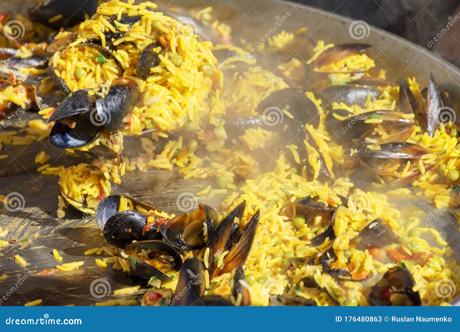 Hot seafood paella stock image. Image of food, mussel - 176480863