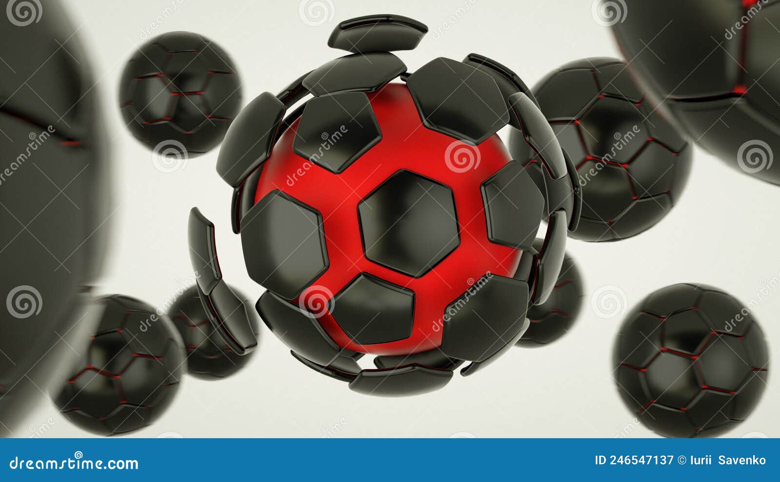 Hot Soccer Ball Red Core. Hexagonal Exploded Segments of Football ...