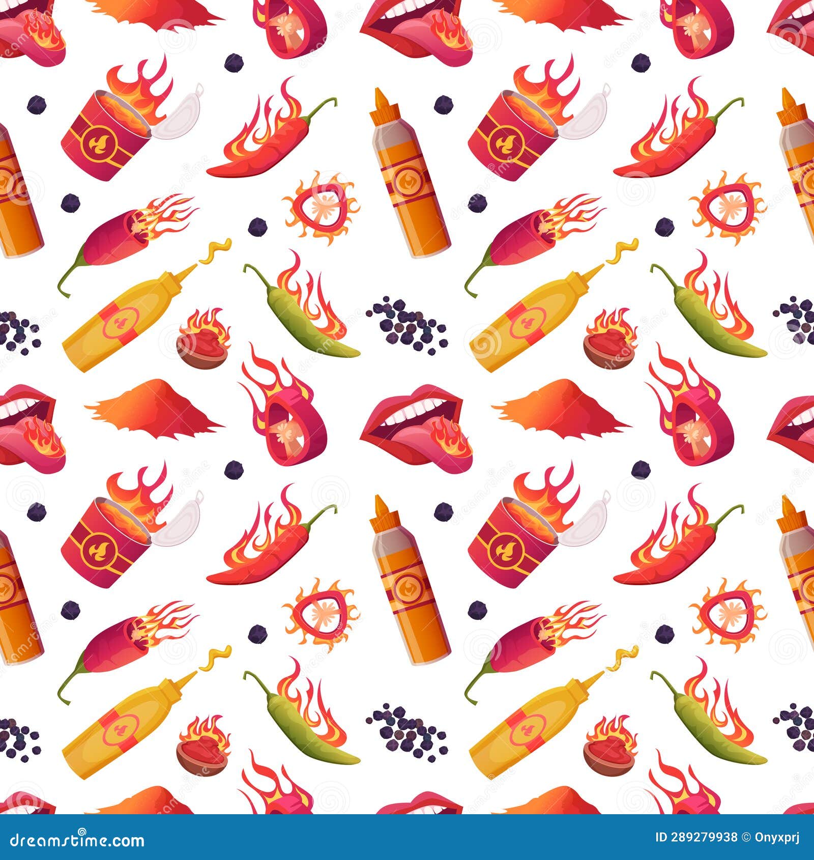 Hot Spices Pattern. Collection Stylized Spicy Chilli and Fire Pictures ...