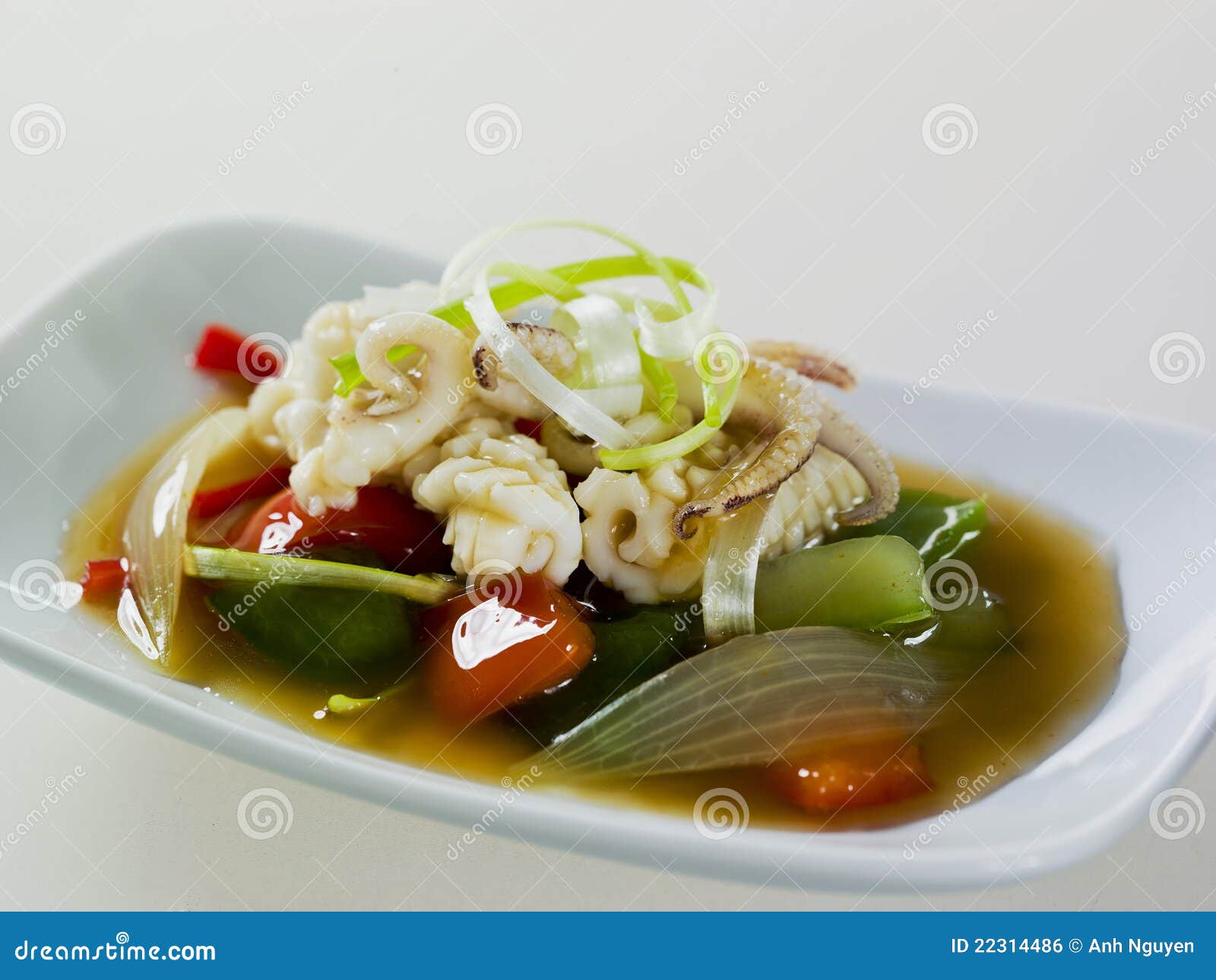 Hot Spicy Sauteed Calamari with Vegetable Stock Photo - Image of ...