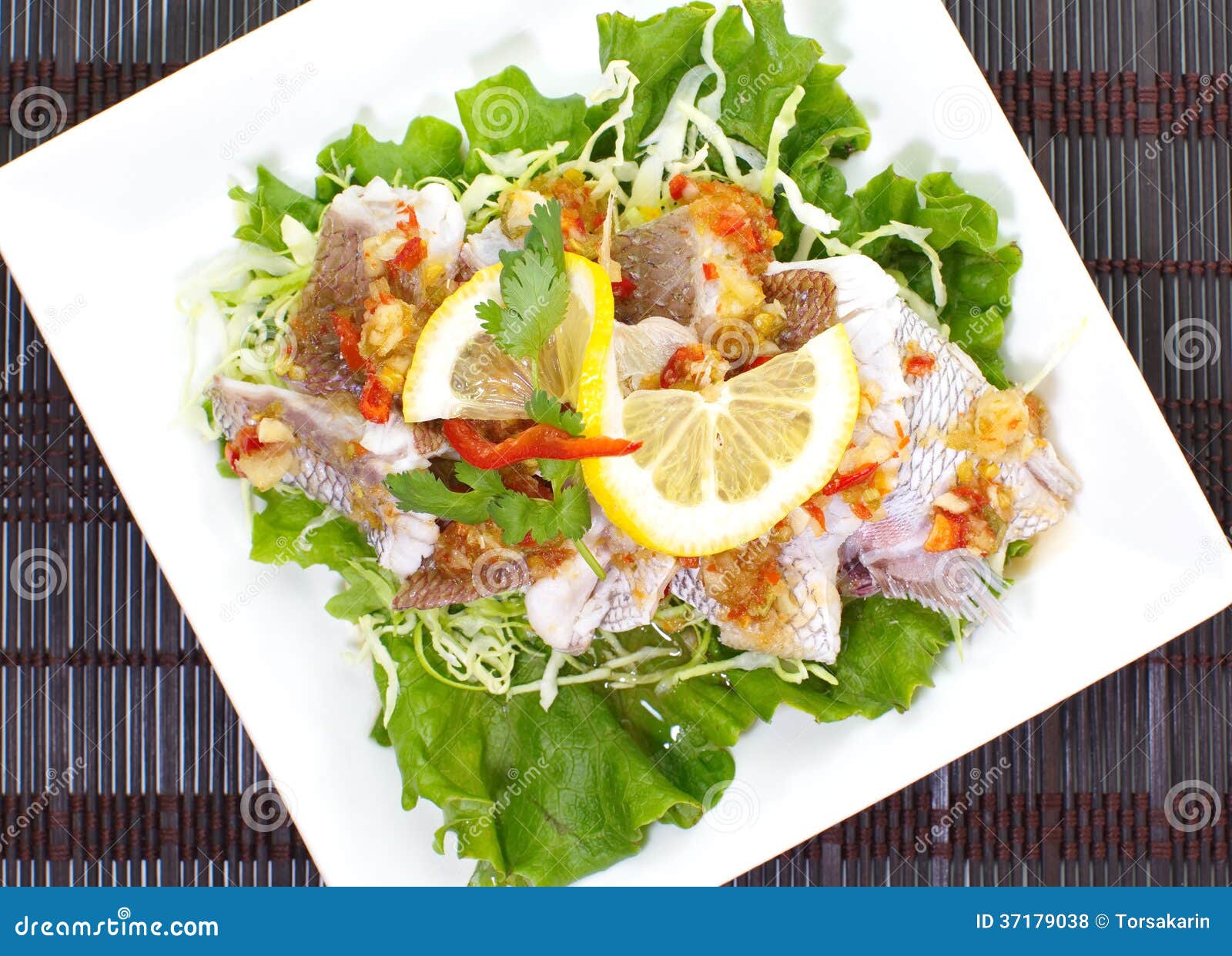 Hot and Spicy Steamed Fish in Lemon Sauce Stock Photo - Image of cook ...