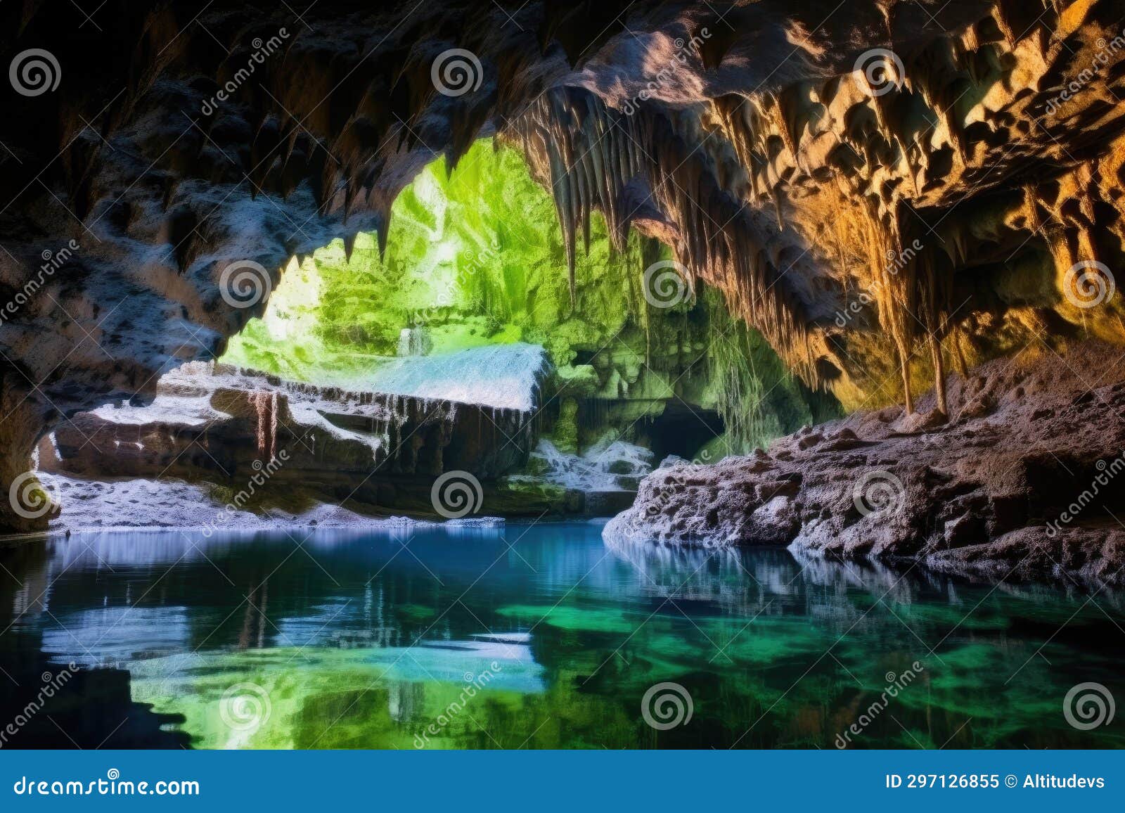 Hot Spring in a Cave with Stalactites Overhead Stock Image - Image of ...