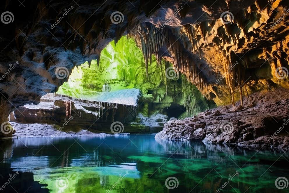Hot Spring in a Cave with Stalactites Overhead Stock Image - Image of ...