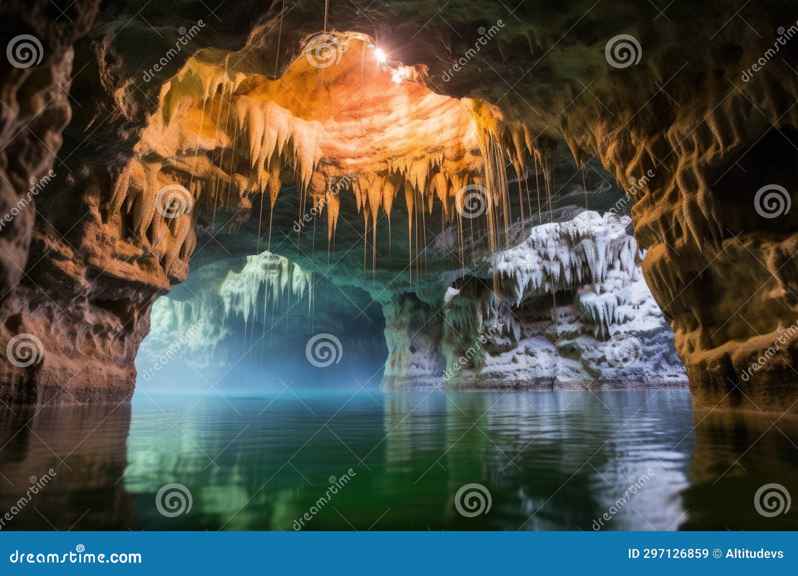 Hot Spring in a Cave with Stalactites Overhead Stock Image - Image of ...