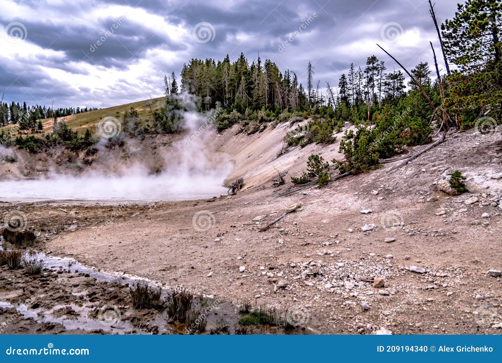 Hot Spring and Geiser in Yellowstone National Par Stock Photo - Image ...