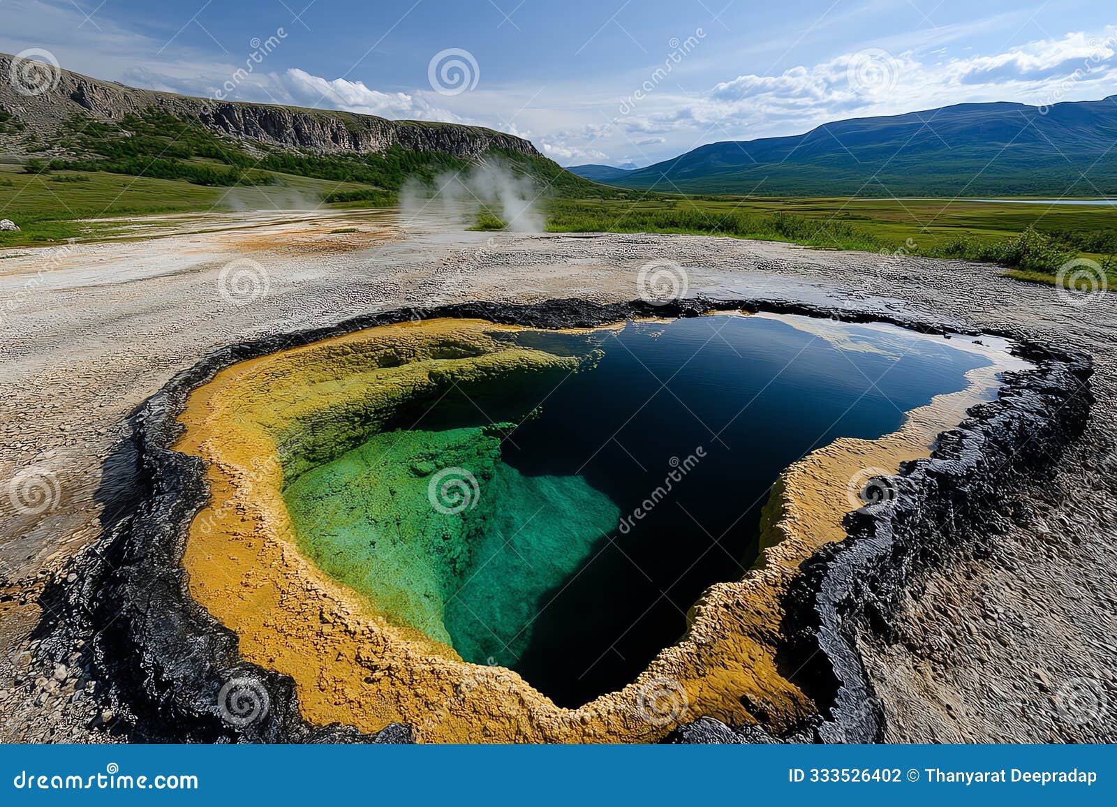 A Hot Spring with Geothermal Features, Where the Water Bubbles and ...