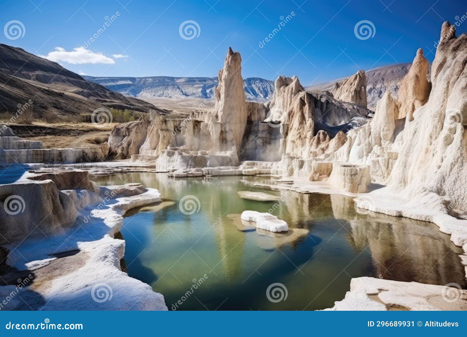 Hot Spring Nestled among Towering Rock Formations Stock Image - Image ...