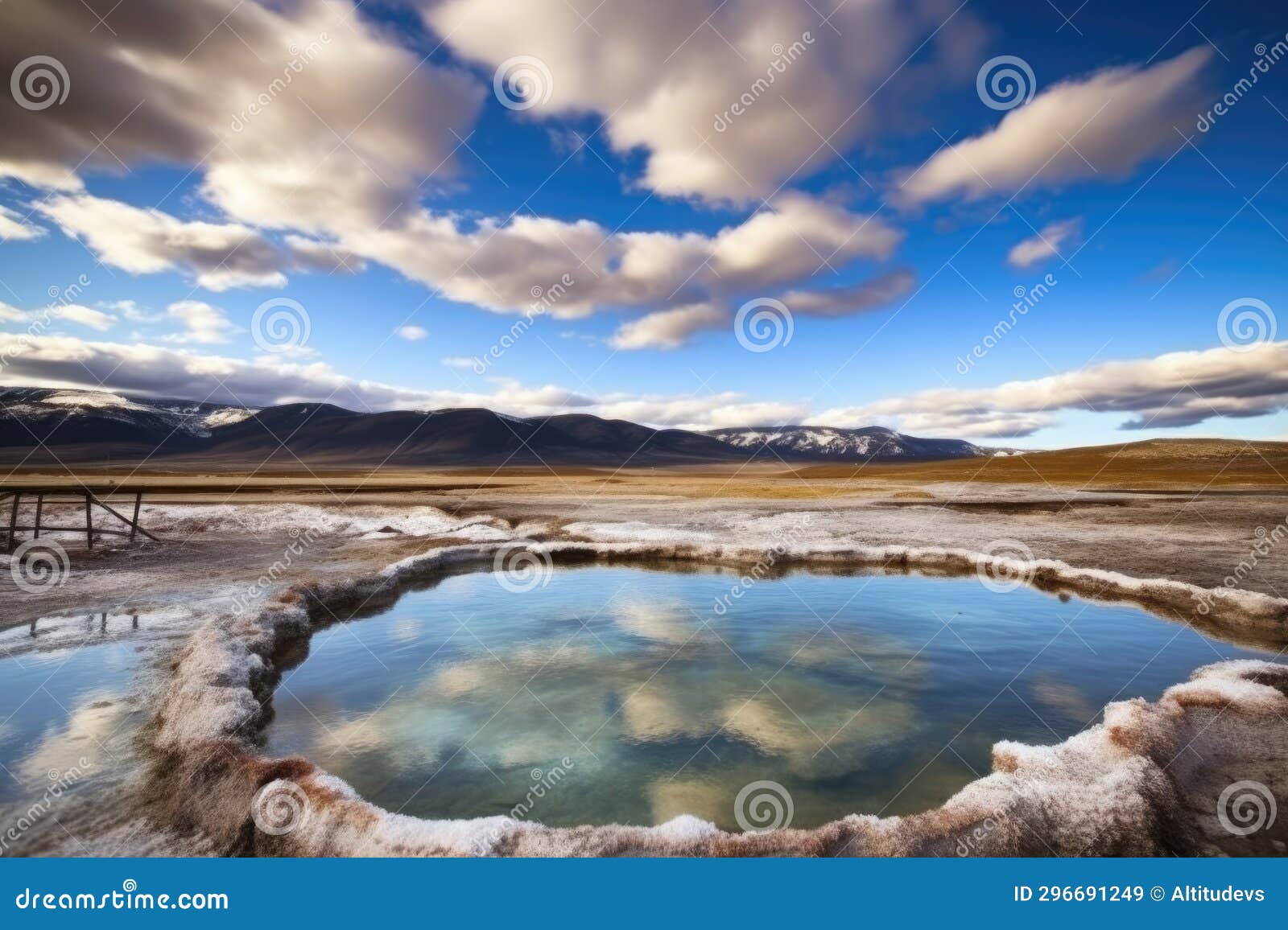 A Hot Spring in a Plateau with Cloudy Sky Backdrop Stock Image - Image ...