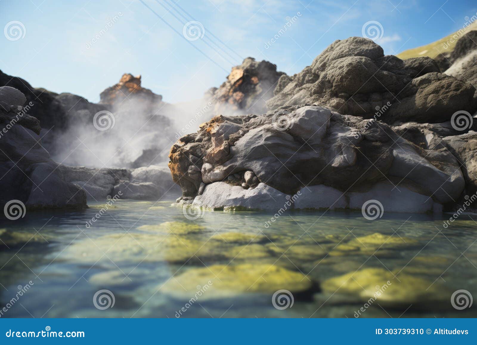 Hot Spring Source Emanating from Beneath a Rocky Terrain Stock Photo ...