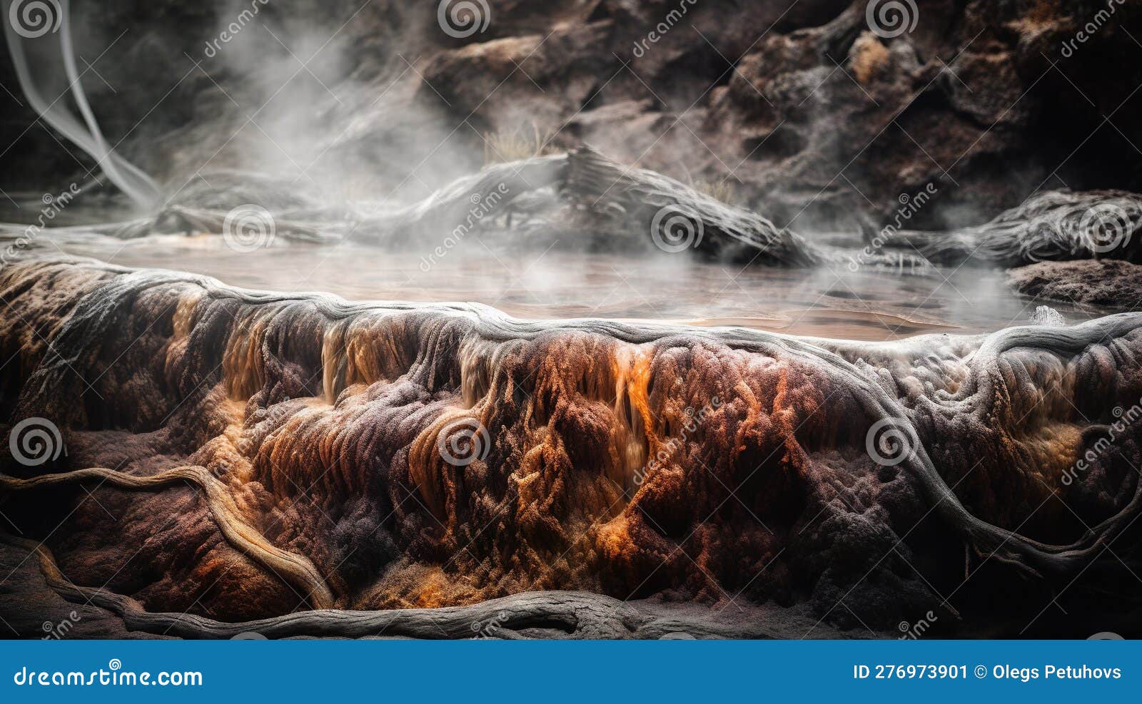A Hot Spring with Steam Coming Out of the Water and Steam Coming Out of ...