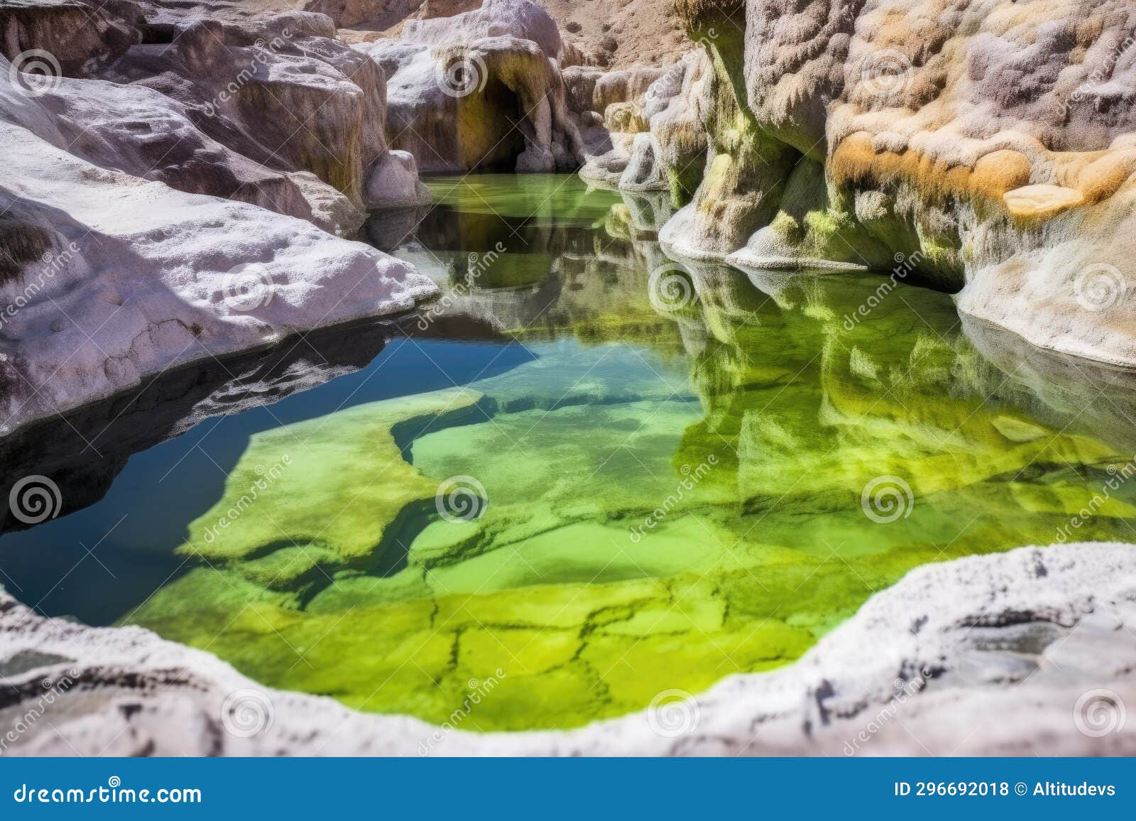 A Hot Spring Surrounded by Algae-covered Rocks Stock Illustration ...