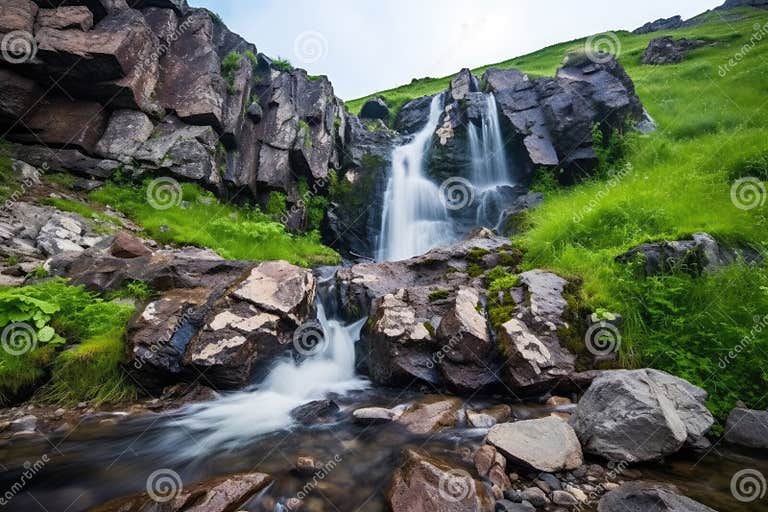 A Hot Spring Waterfall Cascading Down a Mountain Stock Image - Image of ...