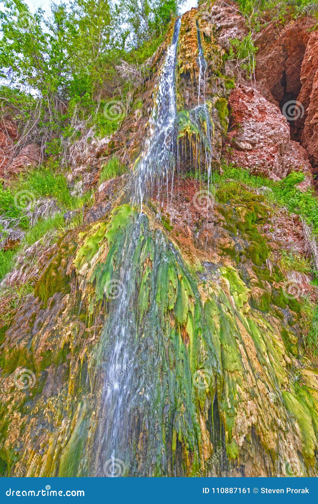 Hot Spring Waterfall with Colorful Algae Stock Image - Image of hots ...