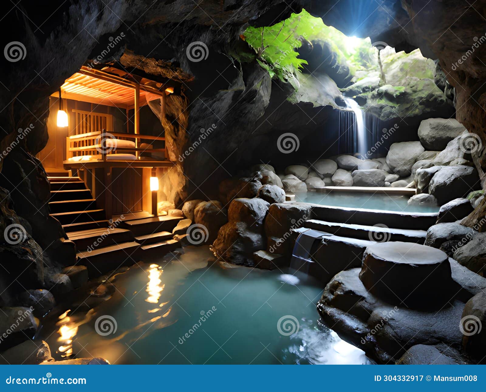 Hot springs in the cave stock illustration. Illustration of tourist ...